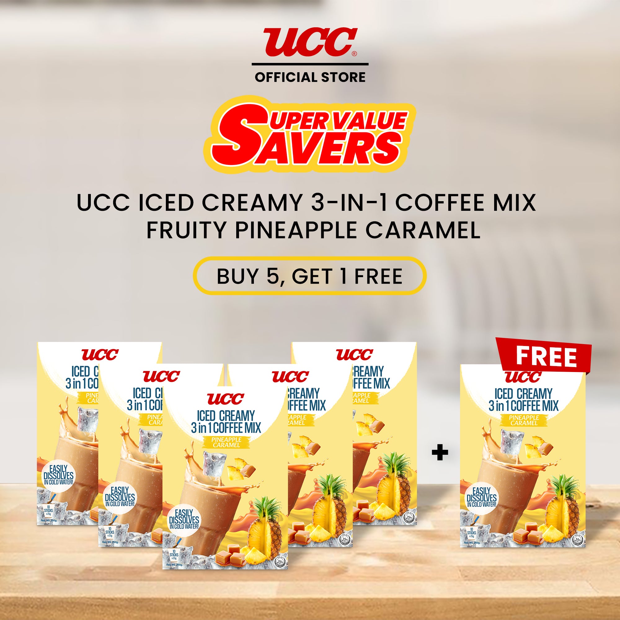 UCC Iced Creamy Fruity Pineapple Caramel 3-in-1 Coffee Mix Buy 5 Get 1 ...