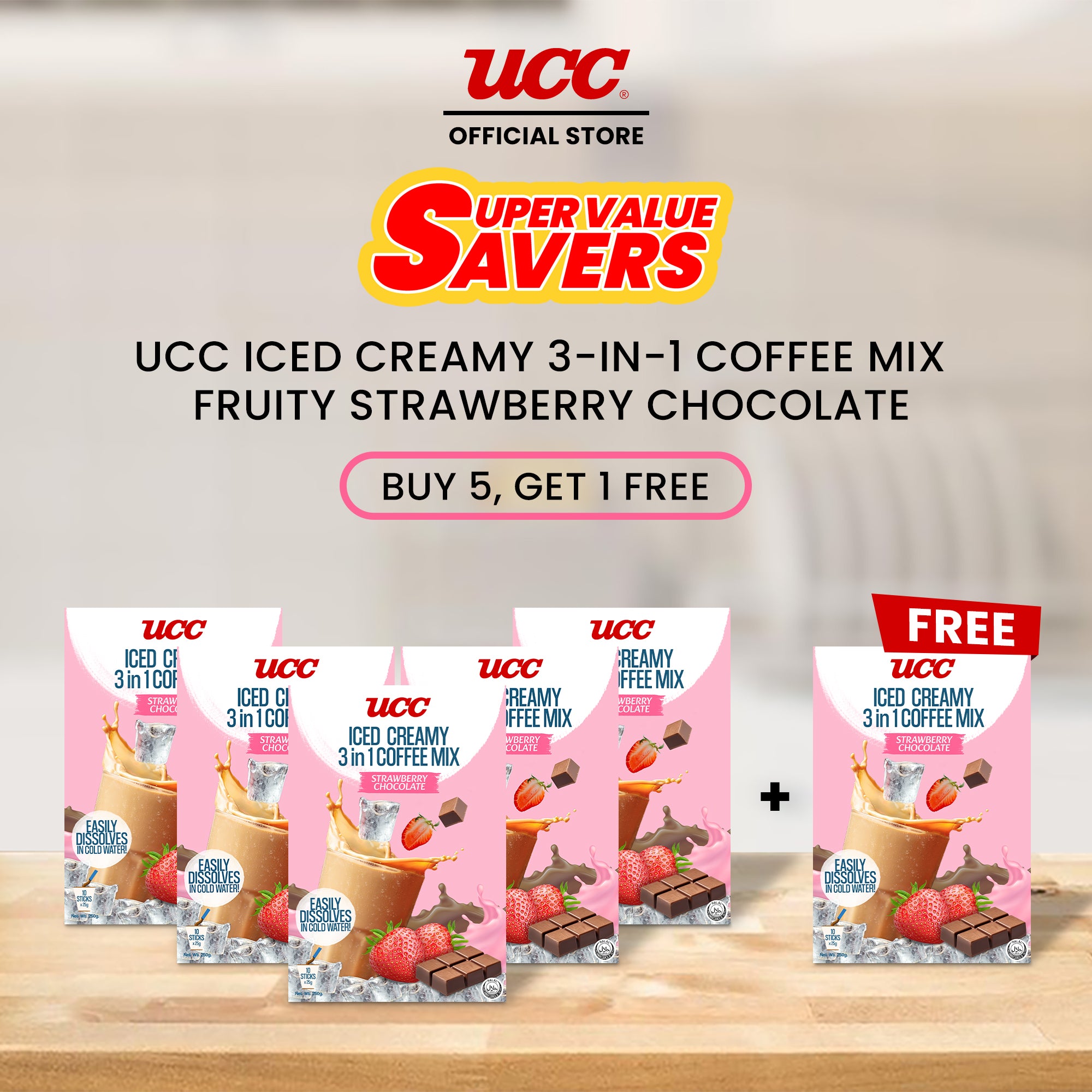 UCC Iced Creamy Fruity Strawberry Chocolate 3-in-1 Coffee Mix Buy 5 Ge ...