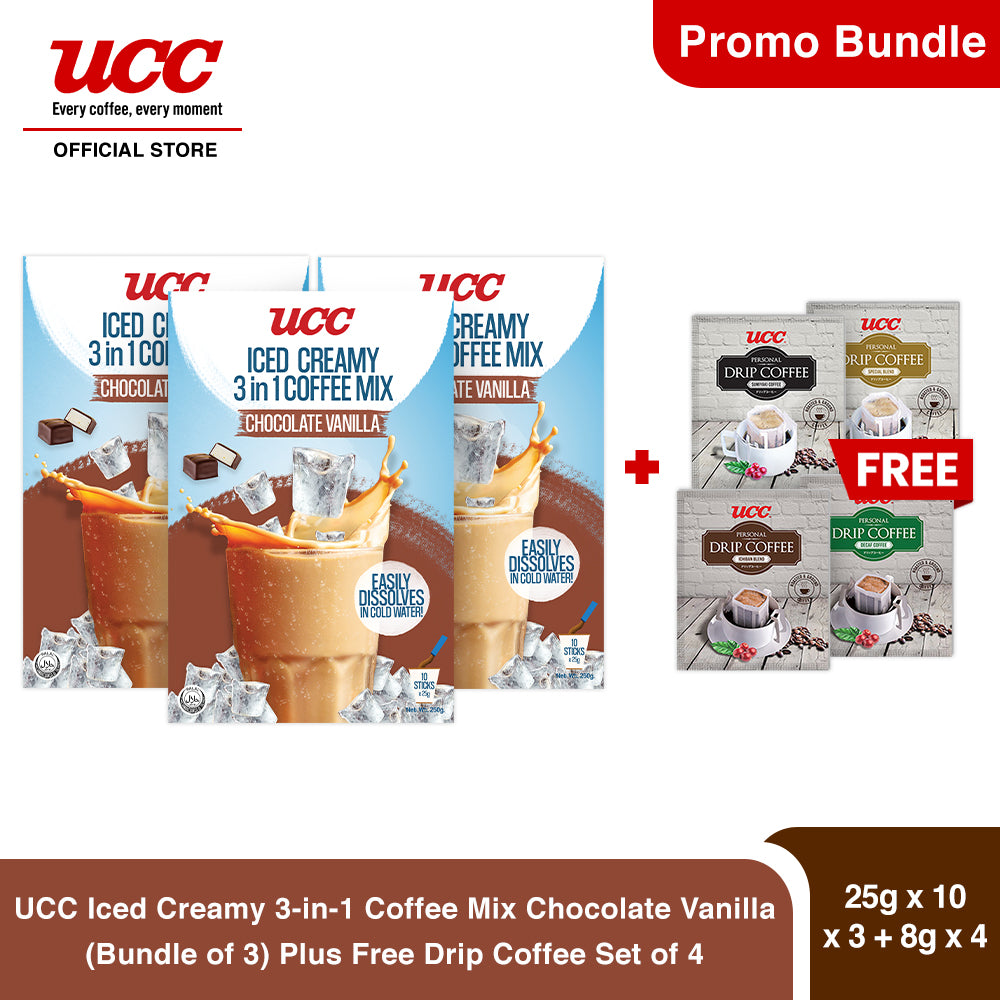 UCC Iced Creamy Chocolate Vanilla 3-in-1 (Bundle of 3) Plus Free Drip ...