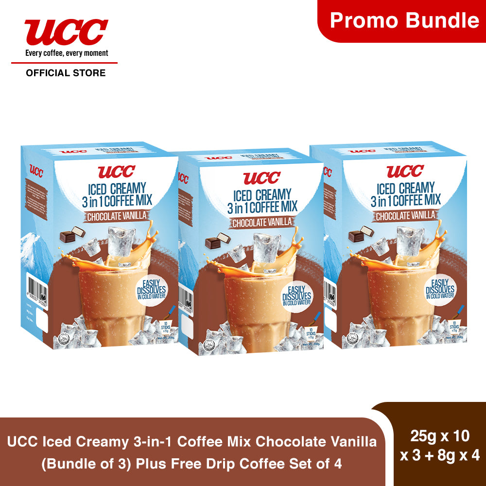 UCC Iced Creamy Chocolate Vanilla 3-in-1 (Bundle of 3) Plus Free Drip ...