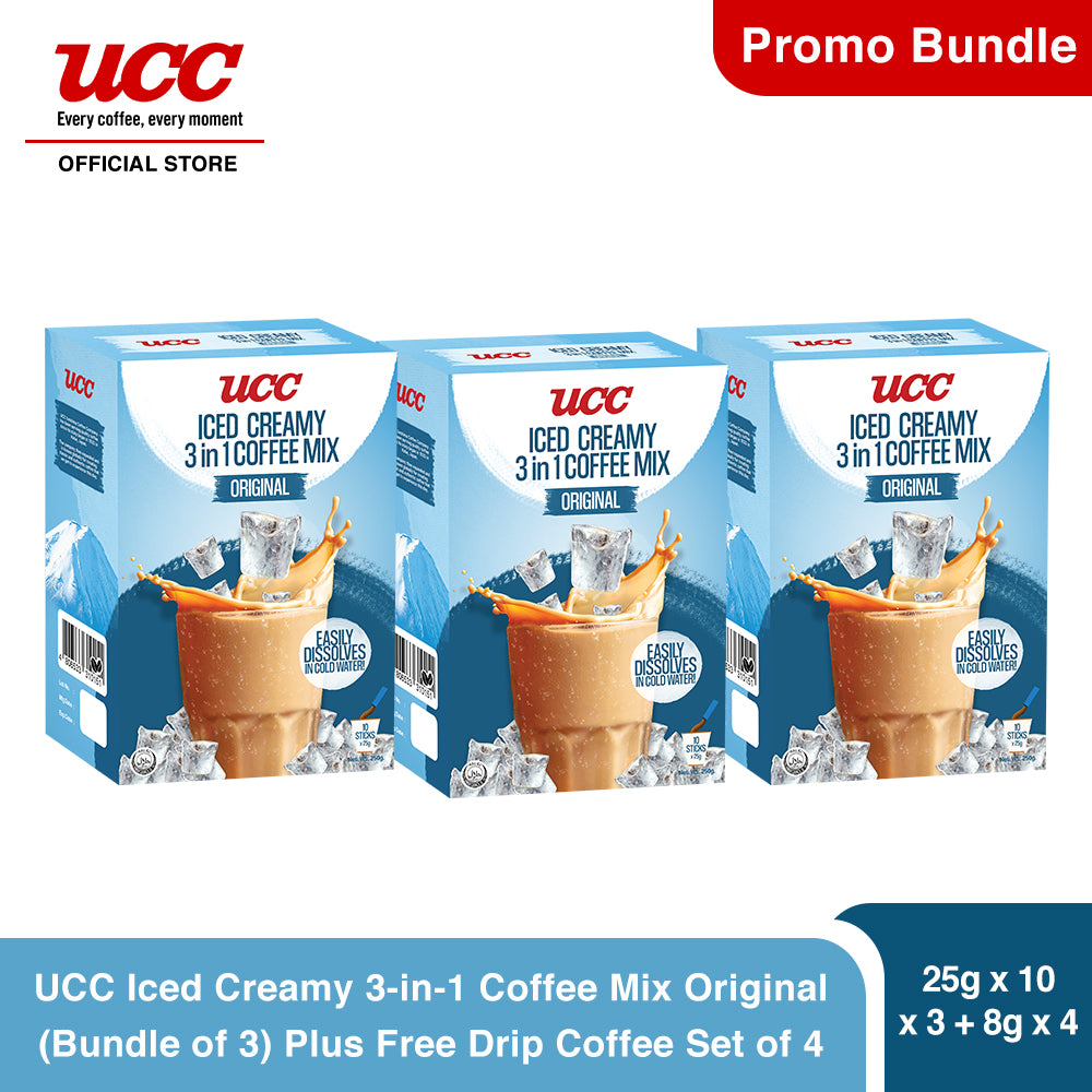 UCC Iced Creamy 3-in-1 Coffee Mix (Bundle of 3) Plus Free Drip Coffee ...
